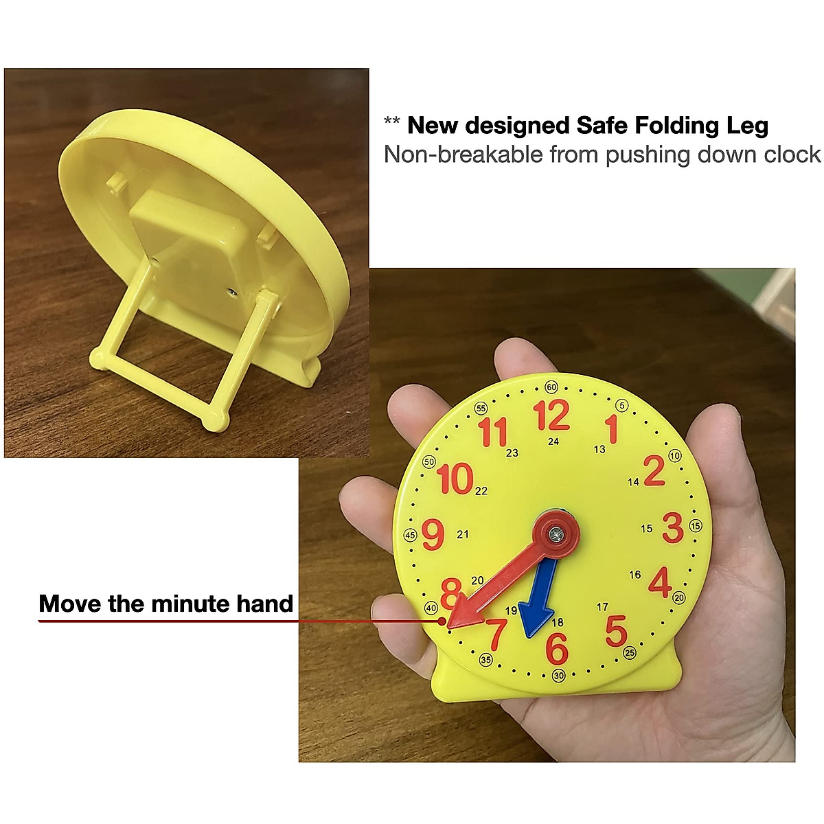 CM Wealth Learning Clock for Kids, Student Learning Clocks, 12/24 Hours, Geared Clock, 4+Years, 2set