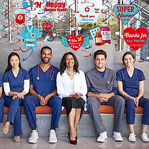 Nurses Week Decorations, 38PCS Nurses Hanging Swirls Decorations 2024, Blue Red Swirls School RN Nurse Graduation Decor, Happy Nurses Week Appreciation Swirls for Nursing Graduation Party Supplies