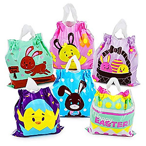 JOYIN 96 Pcs Easter Goodies Bags, Easter Kids Party Supplies, Draw String Easter Treat Bags, Goodie Bags, for Party Favor and Easter Classroom Prize Supplies