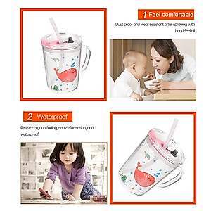 VOSAREA Decor 350ml Cartoon Glass Milk with Straw and Scale Whale Water Glass Mug Animal s Coffee Tea Juice Beverage Containers Cup
