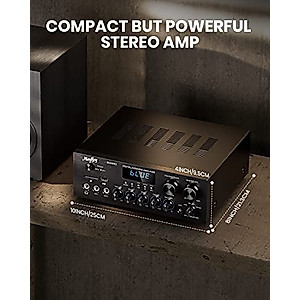 Moukey Home Audio Amplifier Stereo Receivers with Bluetooth 5.0, 220W 2 Channel Power Amplifier Stereo System, w/USB, SD, AUX, MIC in w/Echo, LED for Home Theater Speakers via RCA, Studio Use - MAMP1