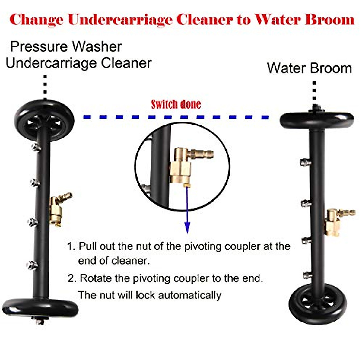 Tool Daily Dual-Function Undercarriage Cleaner,Surface Cleaner for Pressure Washer, 16 Inch, Underbody Car Wash Water Broom with 3 Pieces Extension Wand, 4000 PSI