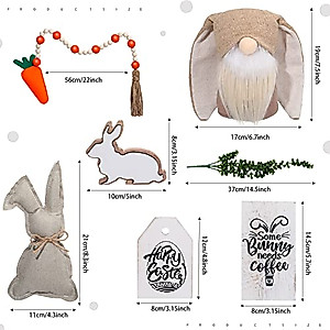 7 Pieces Farmhouse Easter Tiered Tray Decor Bunny Table Wooden Sign Gnome Plush Wooden Bead Garland for Farmhouse Home Kitchen Coffee Bar Decor