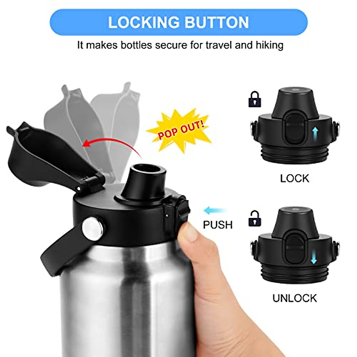 EIPOSAU Spout Lid for YETI Rambler Bottle, BPA Free, Ideal Chug Cap Fits 18 26 36 64 oz Bottles, Replacement Lids with Push Button & Lock