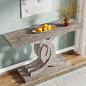 Tribesigns Console Tables for Entryway, Modern Farmhouse 39-inch Entryway Table with Geometric Base, Wooden & Metal Hallway Table/Narrow Sofa Table/Accent Table for Entrance, Living Room (Grey)