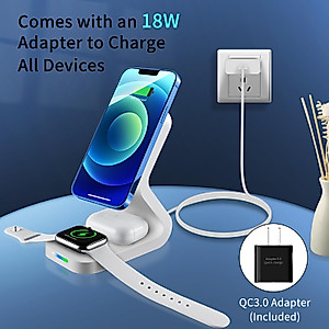 SVJEFY Wireless Charger, 3 in 1 Fast Wireless Charging Station, Suitable for iWatch2/3/4/5/6/SE, Earphones and Magnetic iPhone, Foldable Travel Wireless Charger