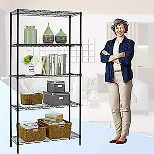 Yewuli Metal Storage Rack 5 Tier Wire Shelving Unit Heavy Duty NSF Adjustable Utility Shelves for Garage Kitchen Office Garage Organize Shelf 36"x14"x72", Black