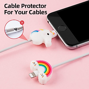 SUNGUY Cute Cable Protector for iPhone Charger Cable, 5pcs Animal Cable Protector, USB Charger Cord Protector for Christmas