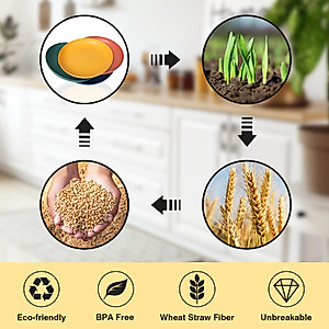Idealic 9inch Wheat Straw Plates, Unbreakable Dinner Plates Set of 8, Dishwasher & Microwave Safe Reusable Kids Plate Set, Salad Plate for Kids, Multi-colors