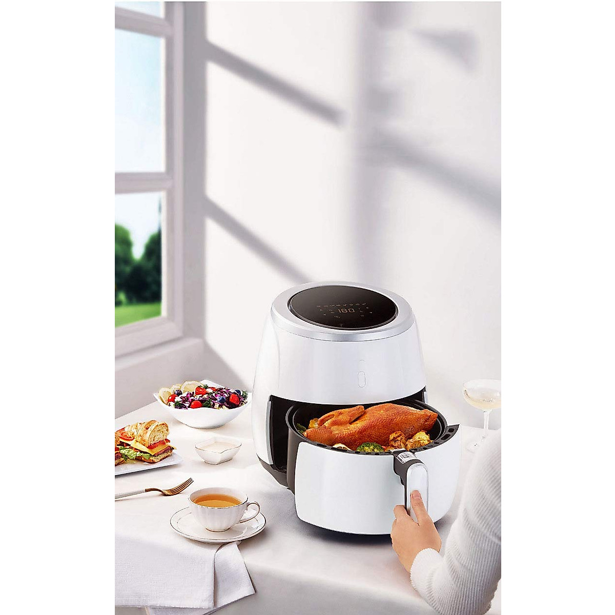 Multifunction Digital air fryer with 6.4 l oil-free French fries electric oven timer and fully adjustable temperature control for healthy oil-free and low-fat cooking LED display non-stick