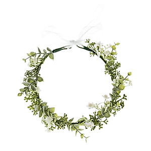 DreamLily White Baby‘s Breath Flower Crown Eucalyptus Crown Bride Bridesmaid Headpiece Boho Hair Wreath DFS18 (eucalyptus white)