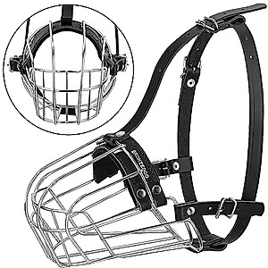 BRONZEDOG Pitbull Dog Muzzle Metal Mask Amstaff Wire Basket Pit Bull Adjustable Leather Straps for Large Dogs (Steel)