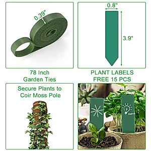 GROWNEER 24 Inch Moss Pole, 2 Pcs 15 Inch Stackable Totem Pole Plant Support, Moss Sticks for Indoor Plants with 15pcs Labels and 78in Garden Ties, Monstera Plant Stake for Climbing Plants Snake Plant