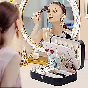 SYCARON Jewelry Box Organizer, Jewelry Organizer Travel PU Leather Portable Jewelry Storage Box for Women and Girls Jewelry Box Earring Rings Necklace Bracelets Accessories, Double Layer, Black