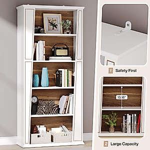 Tribesigns 70.9" Tall White Bookcase, 5-Tier Wood Bookshelf with Storage Shelves, Modern Free-Standing Library Book Shelving Unit for Living Room, Home Office (1)