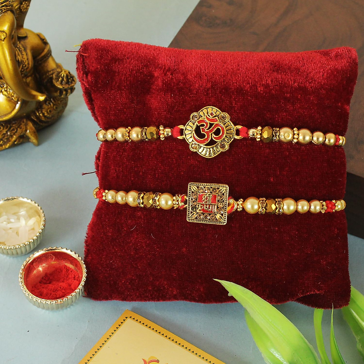 TIED RIBBONS Bhai Dooj Rakhi for Brother Set of 2 Rakhi Set, Rakhi Card, Bhai Dooj Tika Set - Bhaiya Dooj Rakhi Bracelet for Brother Rakhi for Bhaiya, Rakhi Gifts for Brother, Bro Rakhi Thread