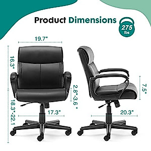 Executive Office Chair - Ergonomic Mid-Back Home Computer Desk Chair with Lumbar Support, PU Leather, Adjustable Height & Swivel