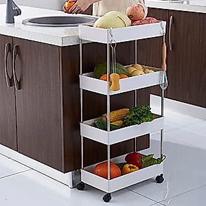 RUTILY 4 Tier Slim Rolling Storage Cart Bathroom Mobile Shelving Unit Kitchen Rolling Utility Organizer for Laundry Narrow Places White
