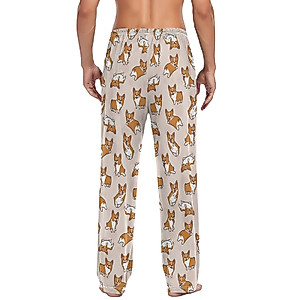 Ollabaky Dogs Pajama Pants for Men Cute Corgis PJs Bottoms with Pockets Men's Sleep Lounge Pants, L