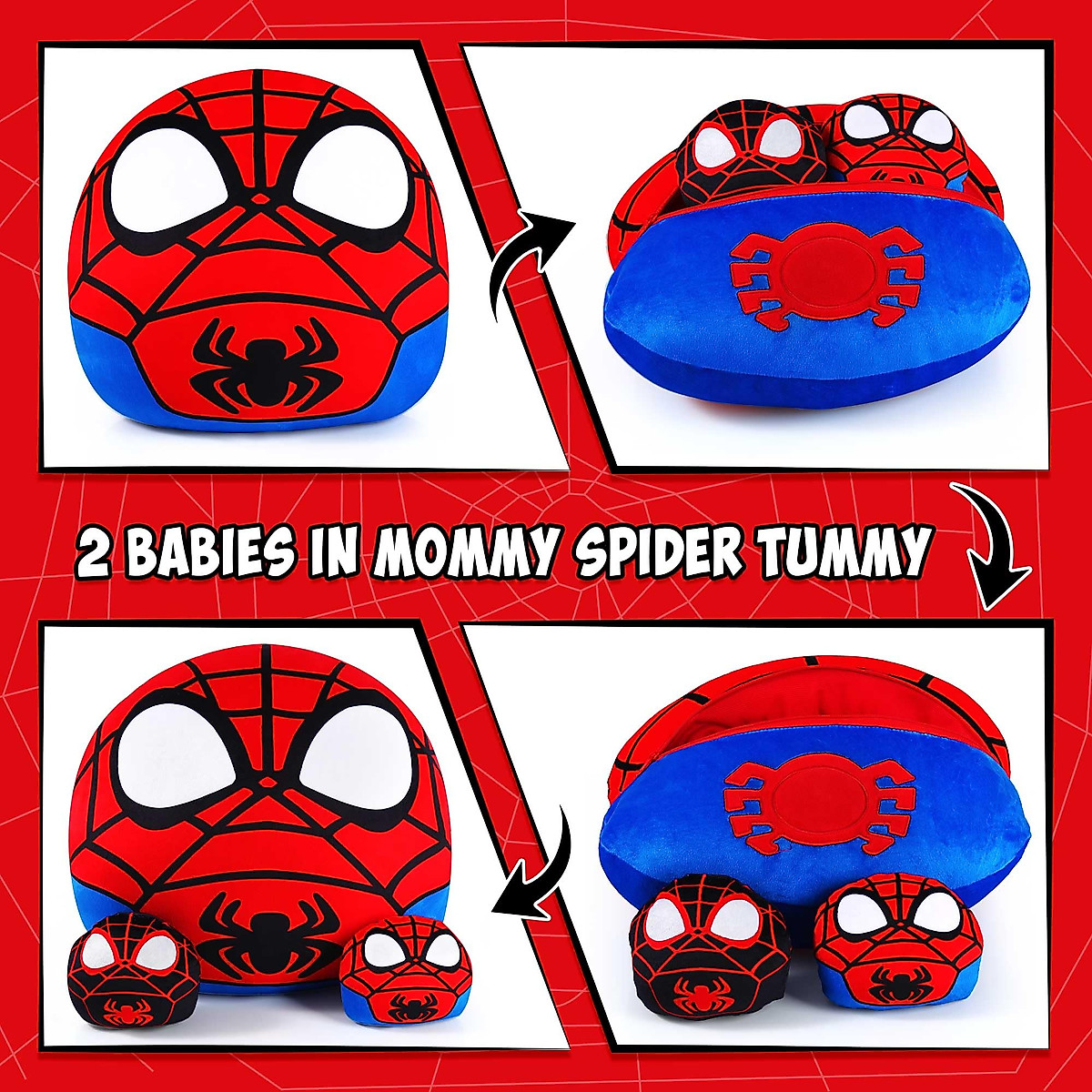 Hevano 3 in 1 Spider Plush Pillow, Super Soft Stuffed Animal Toys for Kids Adults, Plush Pillow Home Decorations, Spider Mommy Stuffed Animal Toys with 2 Babies in her Tummy