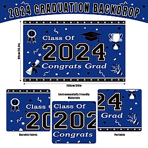 Graduation Decorations Class of 2024 Blue Themed - 2024 Graduation Foil Balloons Congrats Grad Banner Graduation Backdrop Kindergarten Graduation Congrats Grad Party Decorations Supplies