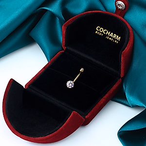 COCHARM 14K Solid Gold Belly Button Rings for Women Yellow Gold Belly Rings 14k Gold Cute Clear CZ Belly Navel Piercing Jewelry