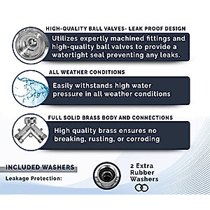 Morvat Heavy Duty Nickel Plated Brass 2 way Y Splitter Garden Hose Hexagonal Connector with Comfortable Grip Shut Off Valves, Adapter for Water Tap, Outlet, & Spigot, Includes 2 Extra Rubber Washers