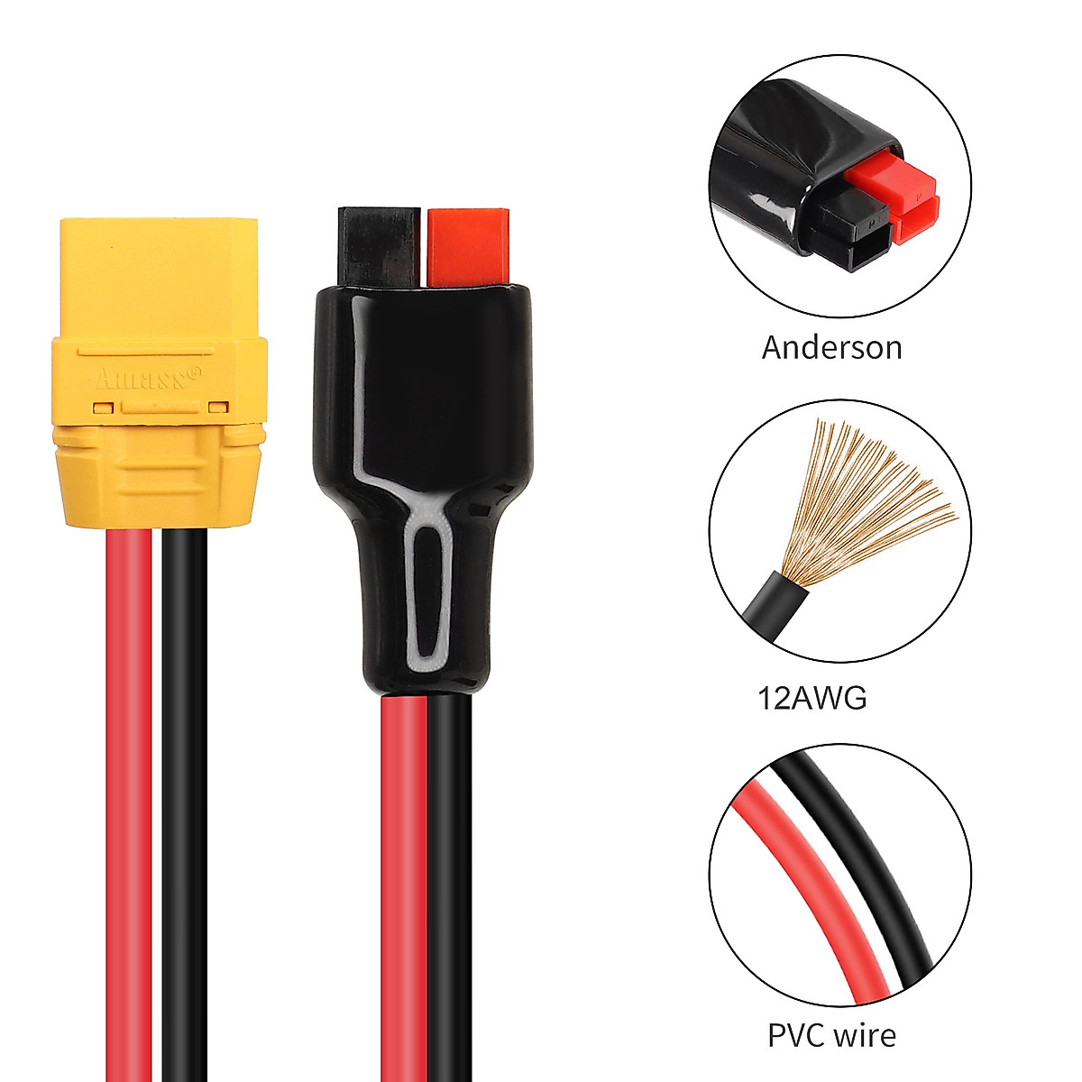 YACSEJAO Solar Connector to XT90 Cable 12AWG 1M XT90 Female to 45A Solar Panel Connector Extension Cord for RC LiPo Battery FPV Outdoor Power Bank