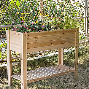 Raised Garden Bed Wood Planter Box Outdoor Wooden Elevated Planters Raised Beds with Legs for Vegetable Flower Herb, 39.37"x15.75"x33"H, Standing Gardening Box with Liner for Backyard, Patio, Deck