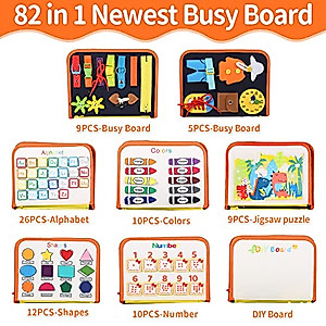 TUNJILOOL Busy Board Montessori Toy for 1 2 3 4 Year Old Toddlers, Quiet Book Sensory Toys Educational Travel Toys Car Activities for Boys Girls Gift (Dark Blue)