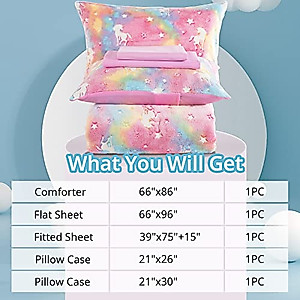 HOMBYS Glow in The Dark Comforter Set 5 Piece Twin/Twin XL with Sheets, Pink Velvet Bedding Comforter Sets for Twin Bed, Ultra Soft Down Alternative Comforter for Teenage Girls Kids, Bed in a Bag