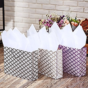 Set of 3 Medium Size Gift Bags with Handle, Assorted Color Diamond Pattern Glitter All Occasion Gift Wrapping Bags