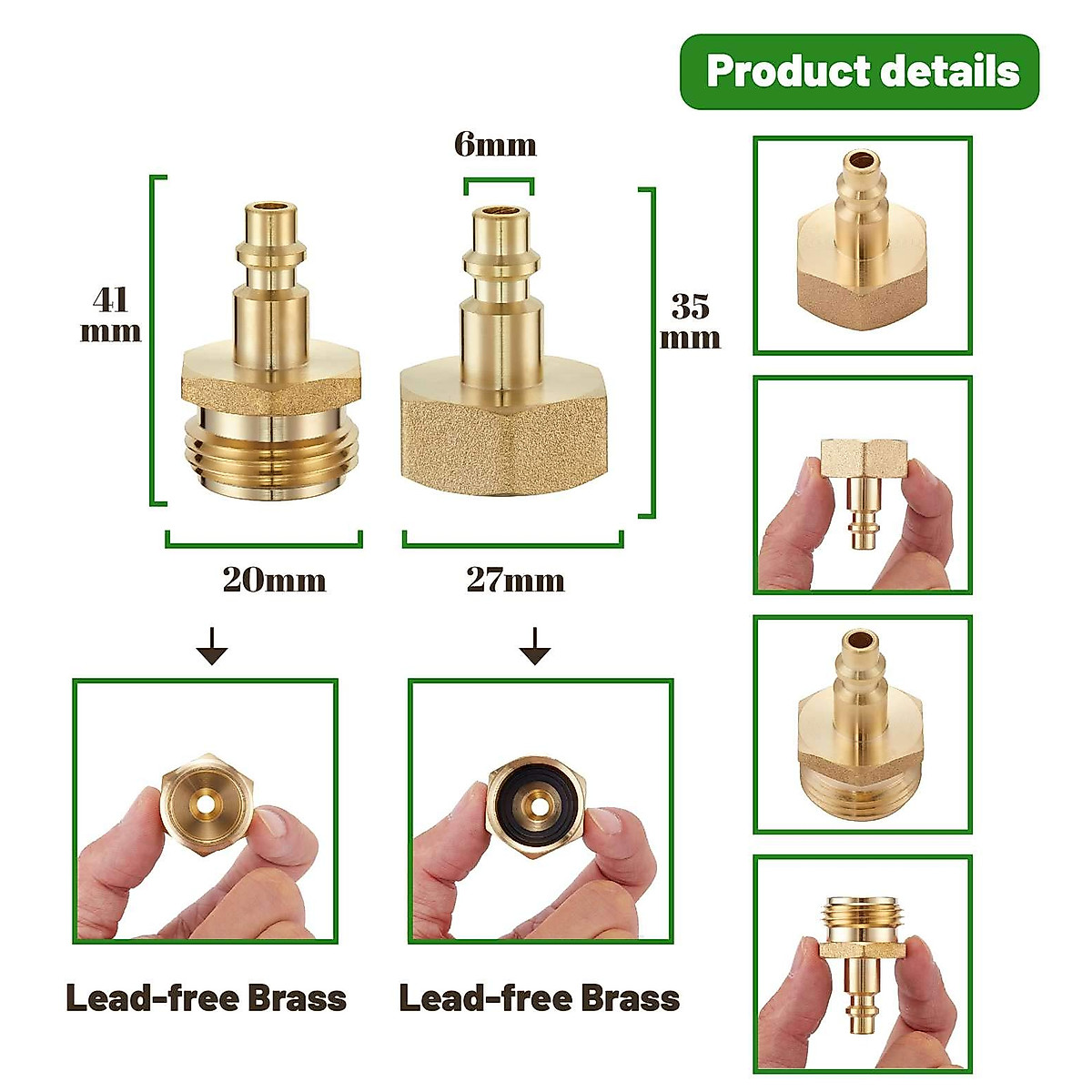 Litorange Lead-Free Brass Winterize Sprinkler Systems: Air Compressor Hose Water Faucet Blow Out Adapter Fitting For RV, Travel Trailer, Boat & Camper（a couple）