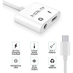 VOLT PLUS TECH USB C to 3.5mm Headphone Jack Audio Aux & C-Type Fast Charging Adapter Compatible with Samsung Galaxy Tab S7/S7+/S6/Lite/S5e/Plusand Many More Devices with C-Port