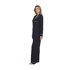 Barefoot Dreams Womens Luxe Milk Jersey Piped Pajama Set, Black, Large US