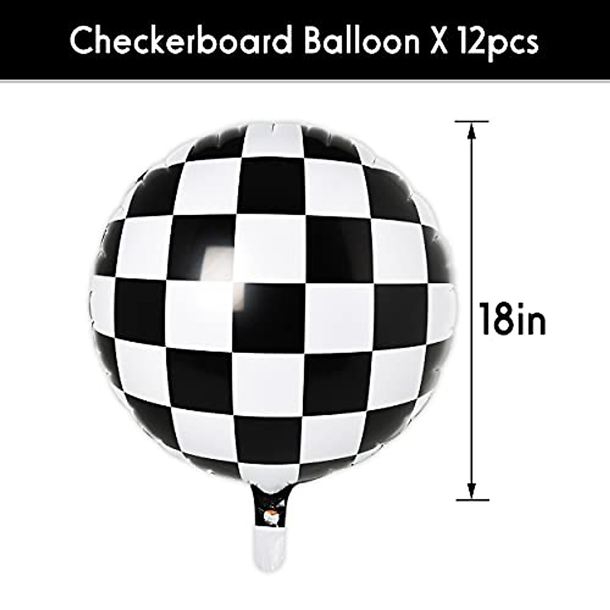 Checkered Balloons 12pcs Racing Party Decorations Supplies 18inch Racing Car Balloons Checkerboard Mylar Balloons Black and White Checkered Balloons for Race Car Birthday Party Supplies