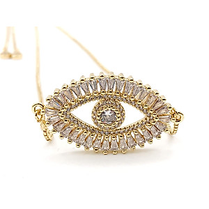 LESLIE BOULES Gold Evil Eye Necklace 18K Gold Plated Sliding Adjustable Chain Choker Jewelry