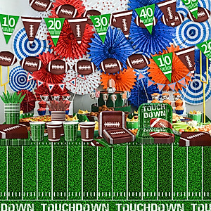 178Pcs Football Party Supplies Includes Dinner Plates, Dessert Plates, Napkins, Cups,Banner and Touchdown Tablecloth for Football Birthday Party Football Gameday Tailgate Party Decorations Serve 25