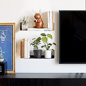 Floating Bookends Wall Mounted Metal Display Shelf (Set of 2) Black