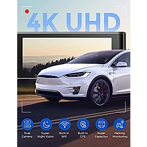 AZDOME 4K Dual Dash Cam, Built in WiFi GPS, with 64GB Card, Front 4K and Rear 1080P Car Dashboard Camera Recorder, 3.19" IPS, Night Vision, Capacitor, Parking Mode, Support 256GB Max M550-2CH