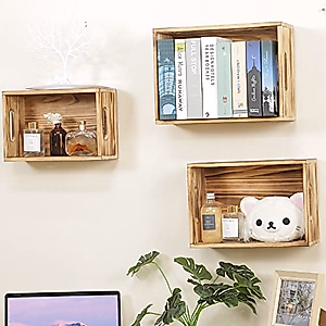 Set of 3 Nesting Wooden Crates ， Wall Mounted Wooden Basket ，Storage Crate Box for Storage, Display Risers, Decoration