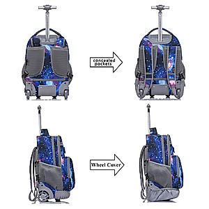 Tilami Rolling Backpack 18 inch Boys and Girls Laptop Backpack, Galaxy