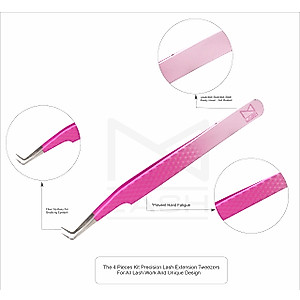 M LASH - V3 Tweezer Set Diamond Grip NANO Fiber Tip - Volume & Classic Eyelash Extensions - Japanese Steel Lash Tool (PW-Ombre)
