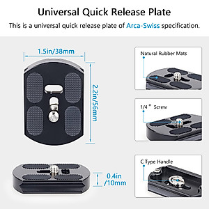 Low Profile Camera Tripod Head with 2 Arca Quick Release Plates 40mm Aluminium 360 Rotating Panoramic Ball Head Load 44lbs/20kg