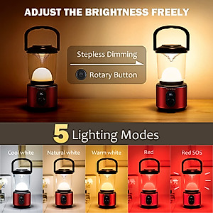 Yonktoo LED Rechargeable Camping Lantern, 10400 mAh Rechargeable Aluminum Camping Light & Flashlight , 5 Light Modes, IPX5 Waterproof, Hurricane Emergency light, Hiking, Home, USB Cable Included (Red)