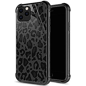 ZHEGAILIAN Case Compatible with iPhone 11 Pro,Black Grey Leopard Case for iPhone 11 Pro for Girls Women,Pattern Design Anti-Scratch Organic Glass Case for iPhone 11 Pro 5.8 inch