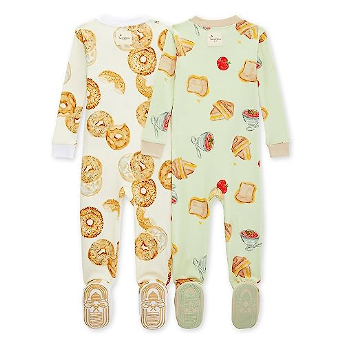 Burt's Bees Baby Baby Boys' Pajamas, Zip-Front Non-Slip Unisex Footed Sleeper PJs, Organic Cotton, New York Bagel 2pk, 18 Months
