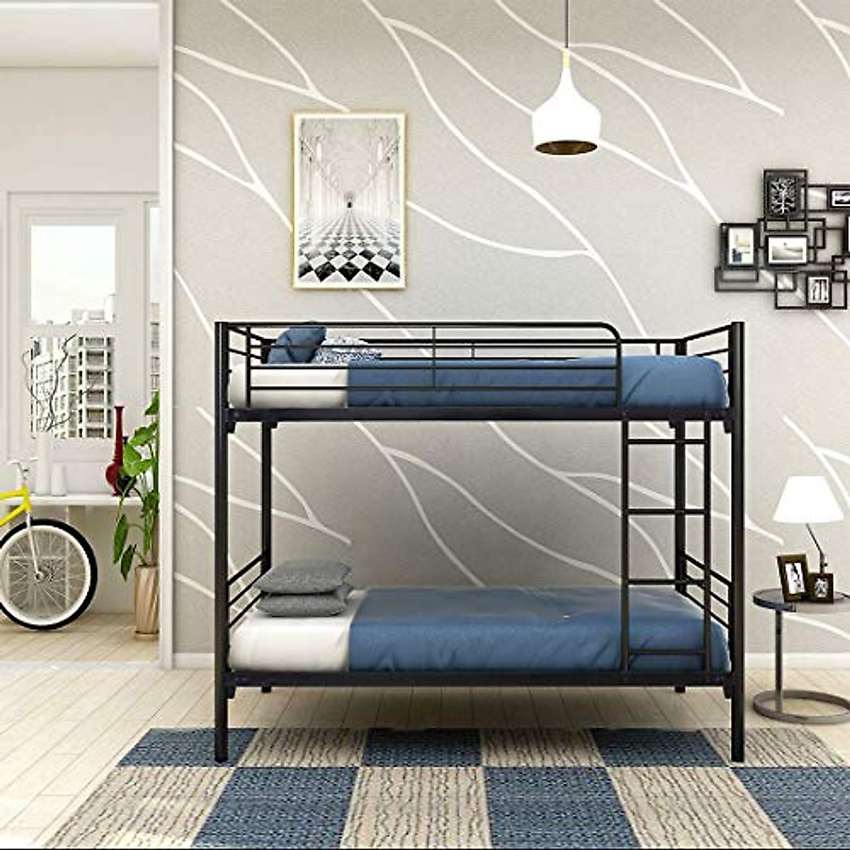 JURMERRY Bunk Bed Frame Twin Over Twin with Ladder Heavy Duty Metal Bed Frame,Black