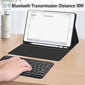 FINTIE Keyboard Case for iPad 9th / 8th / 7th Generation (2021/2020/2019) 10.2 Inch, Soft TPU Back Stand Cover with Pencil Holder, Magnetically Detachable Wireless Bluetooth Keyboard, Black