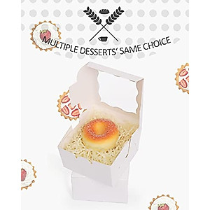 qiqee Bakery Box with Window 4x4x2.5 4*4*2.5inch/100Packs White Macaron Boxes Small Donut Pastry Boxes for Party Mini Cookie Boxes(5 Diferent Gift Include)